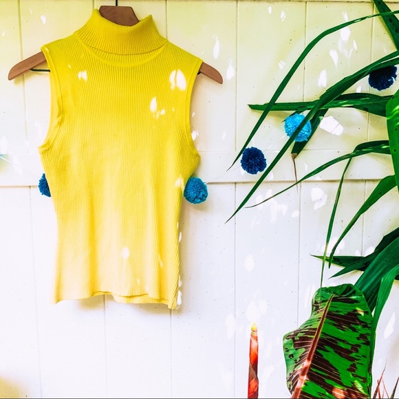 Vintage | Tops | Vintage Vsco Y2k Yellow Ribbed Turtleneck Crop Top ...